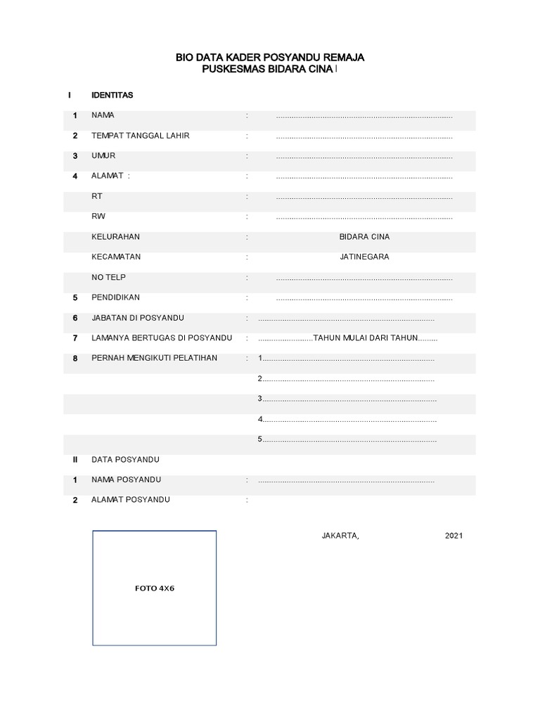 Bio Data Kader Posyandu Remaja | PDF | Bisnis | Pengelolaan Keuangan & Uang