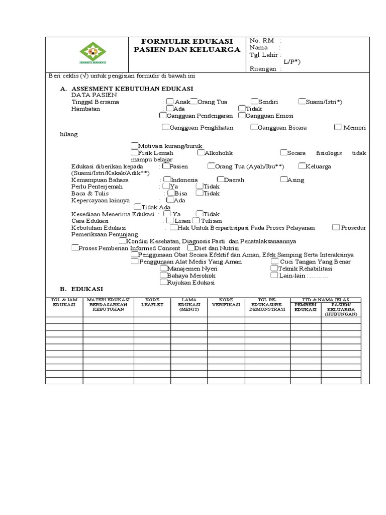 Formulir Edukasi Pasien Dan Keluarga | PDF
