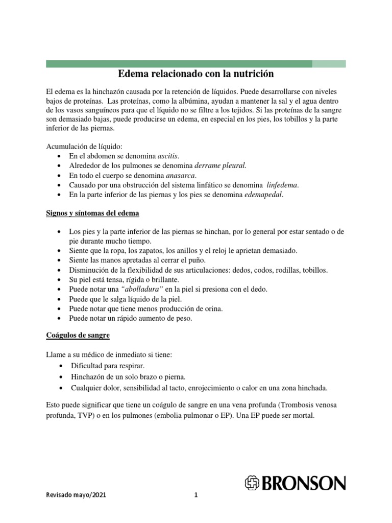 Edema Nutricional: Causas y Control | PDF | Edema | Alimentos