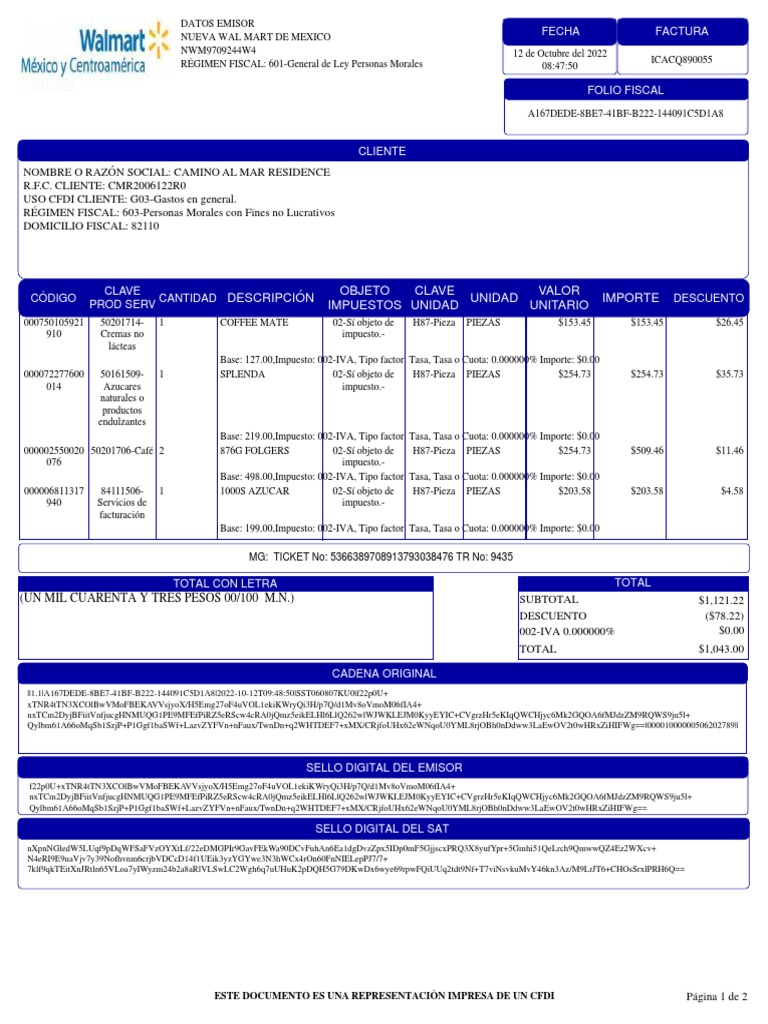 Factura Walmart | PDF | Pagos | Economias