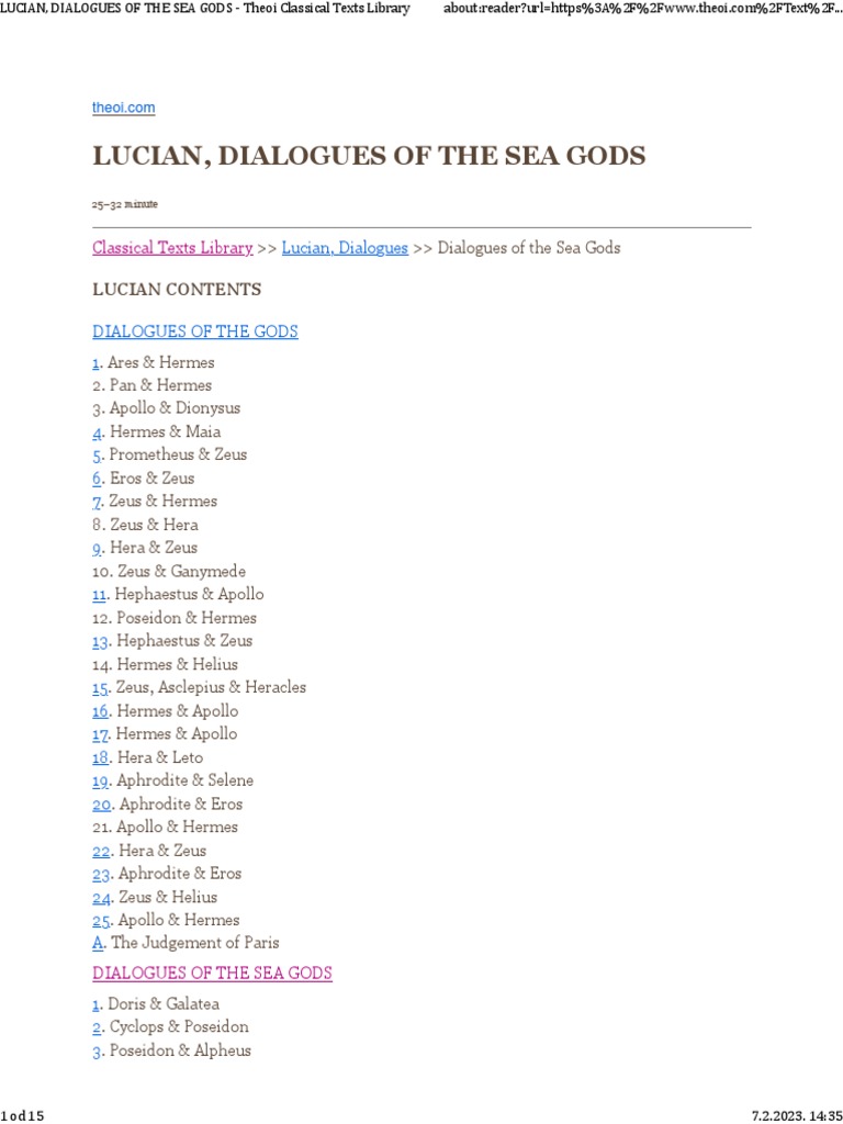 LUCIAN, DIALOGUES OF THE SEA GODS - Theoi Classical Texts Library | PDF ...