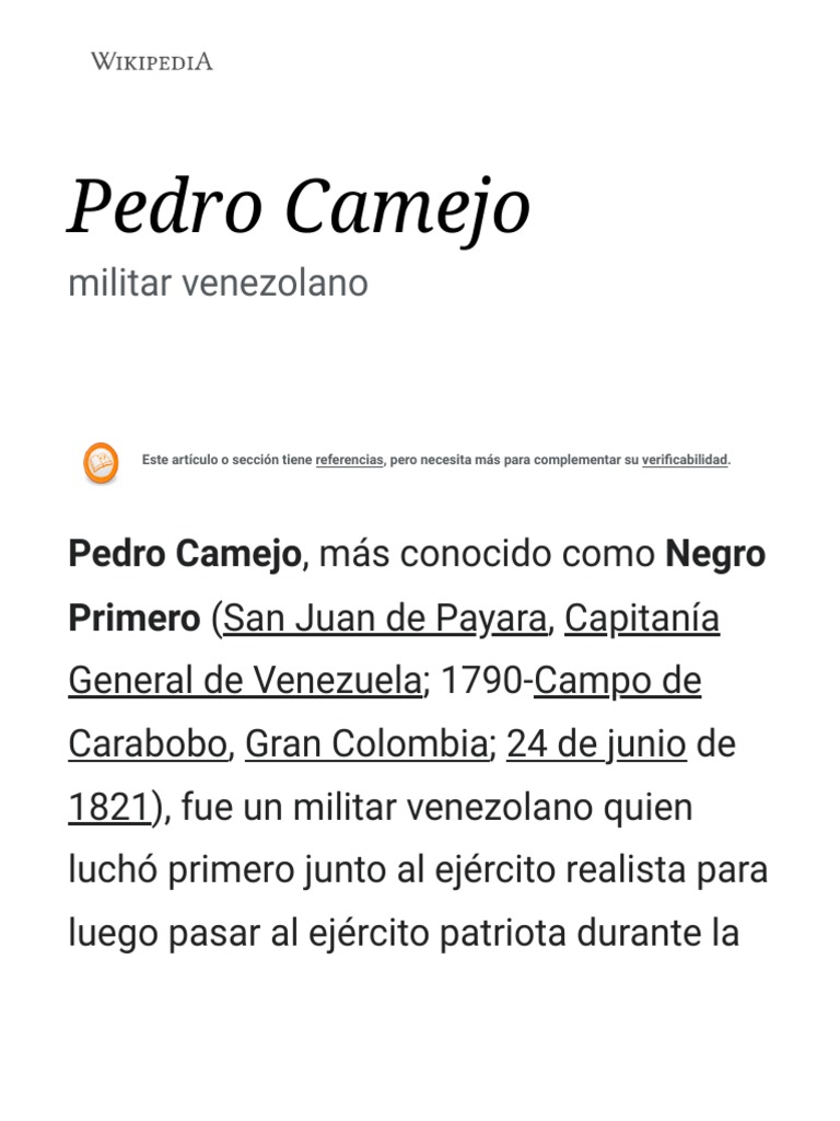 Biografía de Pedro Camejo, el Negro Primero | PDF | Militar