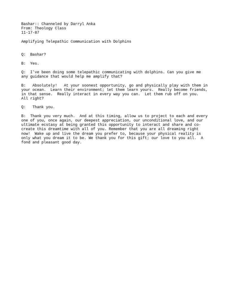Telepathic Dolphin Communication | PDF