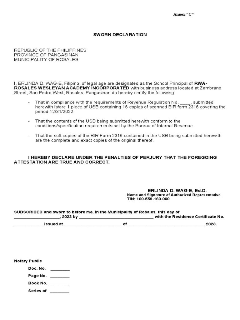 Sworn Declaration Bir | PDF Sworn Declaration Bir | PDF