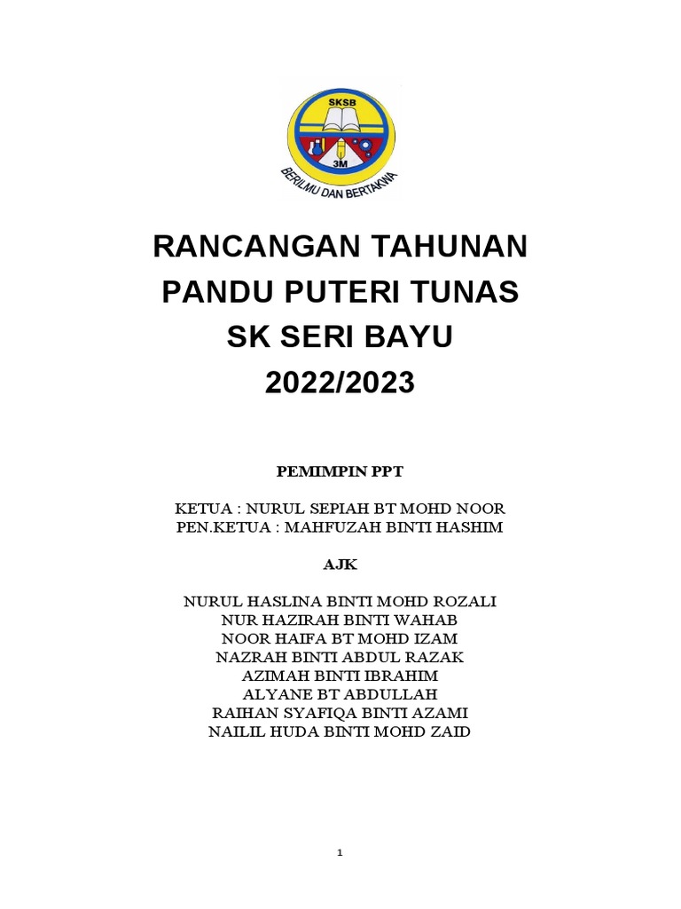 Rancangan Tahunan Pandu Puteri Tunas 2022 SK SERI BAYU | PDF