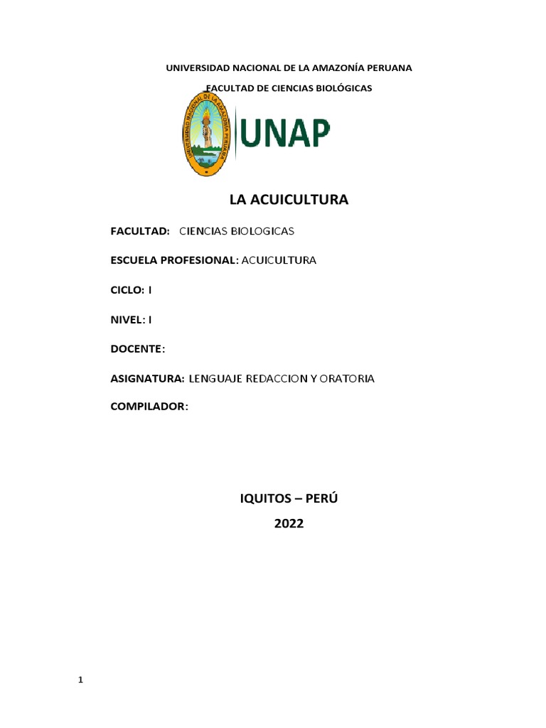 Universidad Nacional de La Amazonía Peruana | PDF | Acuicultura | Agua