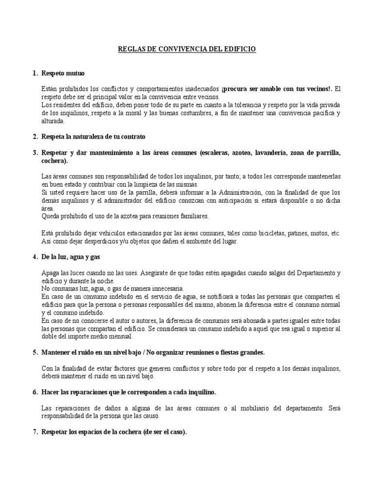 Reglas de Convivencia Del Edificio | PDF | Residuos