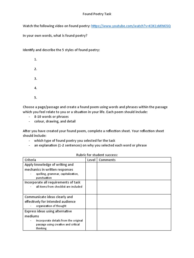 Found Poetry Activity | PDF | Poetry | Thought