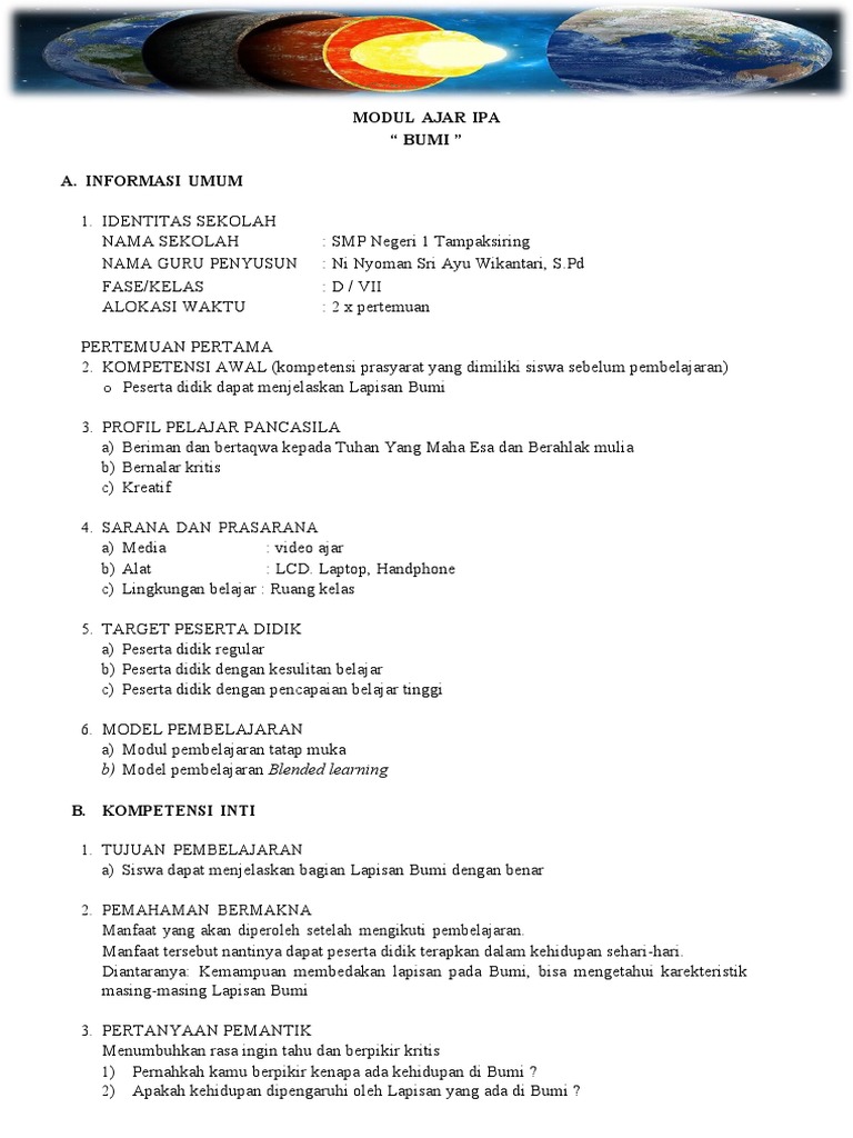 Modul Ajar Bumi Dan Tata Surya Pdf