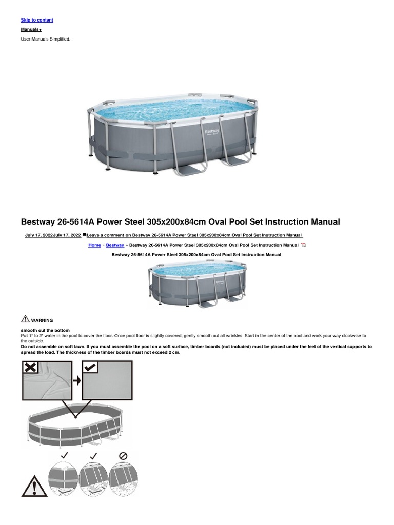 26 5614a Power Steel 305x200x84cm Oval Pool Set Manual | PDF | Swimming ...