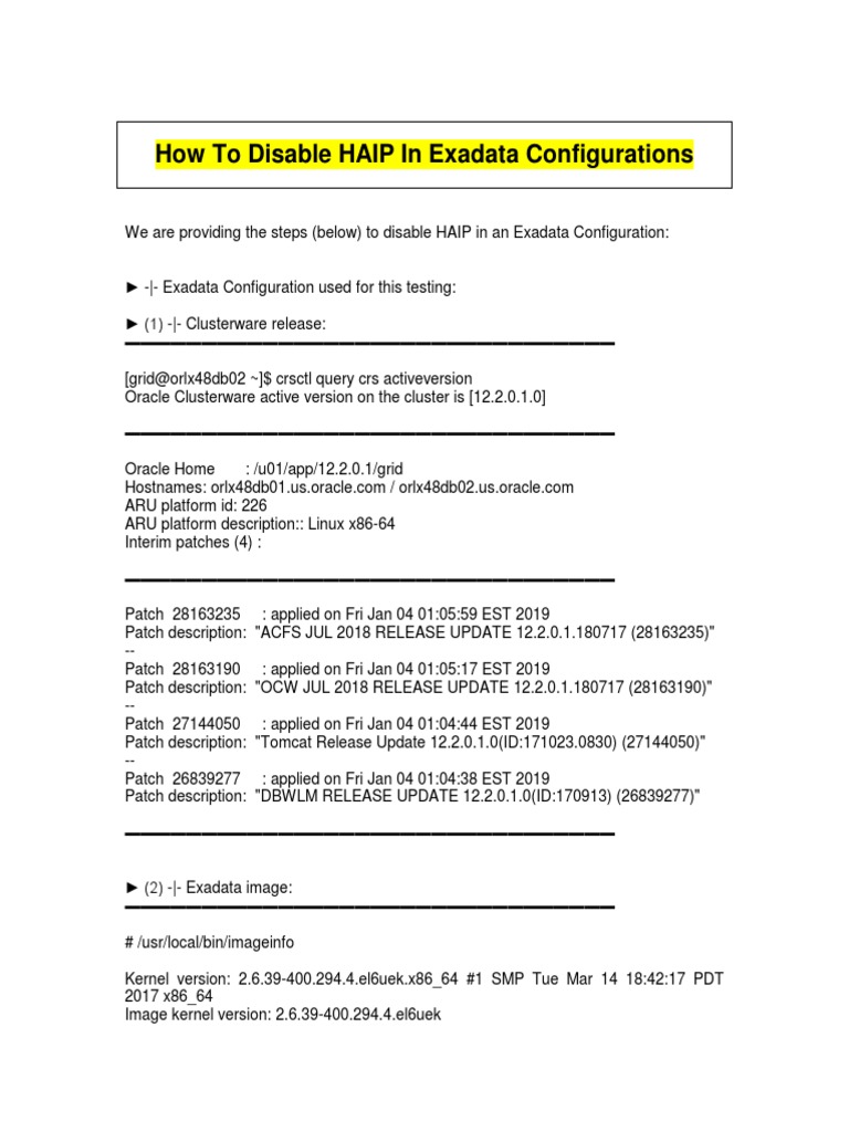 How To Disable HAIP in Exadata - Example | PDF | Online And Offline ...