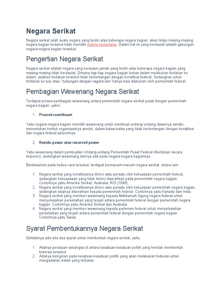 Negara Serikat Dan Contoh Negara Serikat | PDF