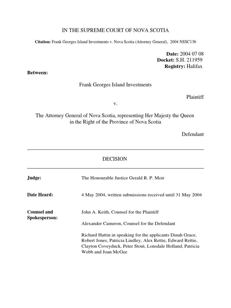 In the Supreme Court of Nova Scotia Citation Seabright Partners ...
