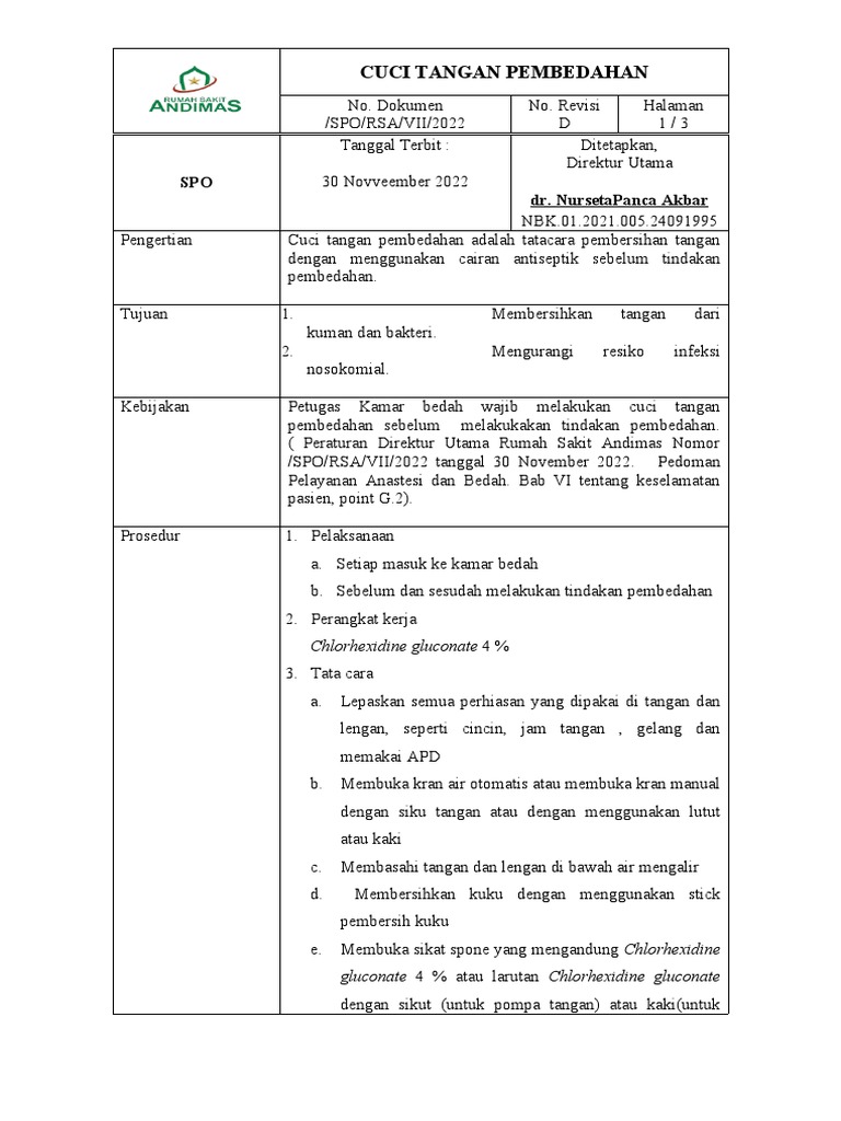 Prosedur Cuci Tangan Pembedahan | PDF