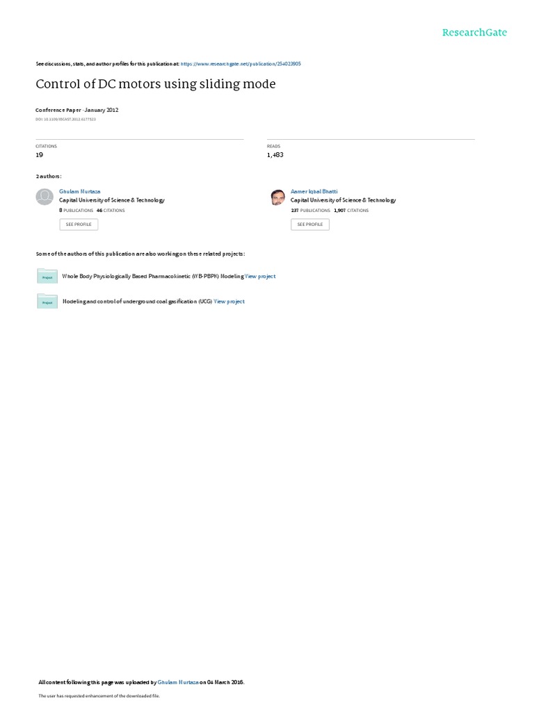 Control of DC Motors Using Sliding Mode: January 2012 | PDF | Control Theory | Electric Motor