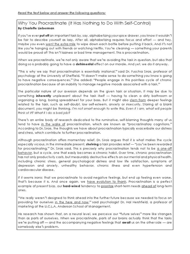 Procrastination Students Handout | PDF | Professional Skills ...