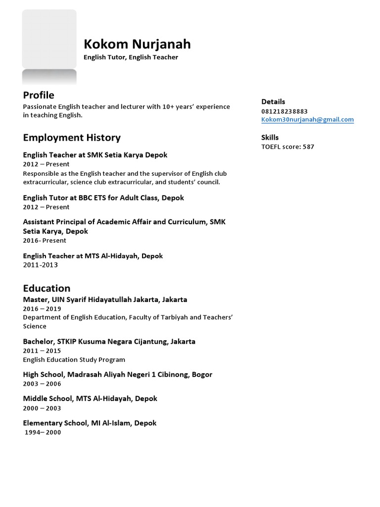 CV Miss Kokom | PDF | Cognition | Behavior Modification