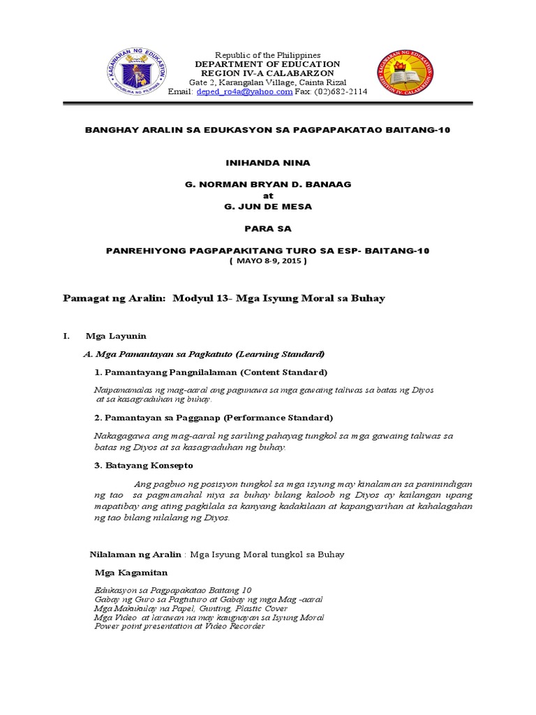 Banghay Aralin ESP G10 | PDF