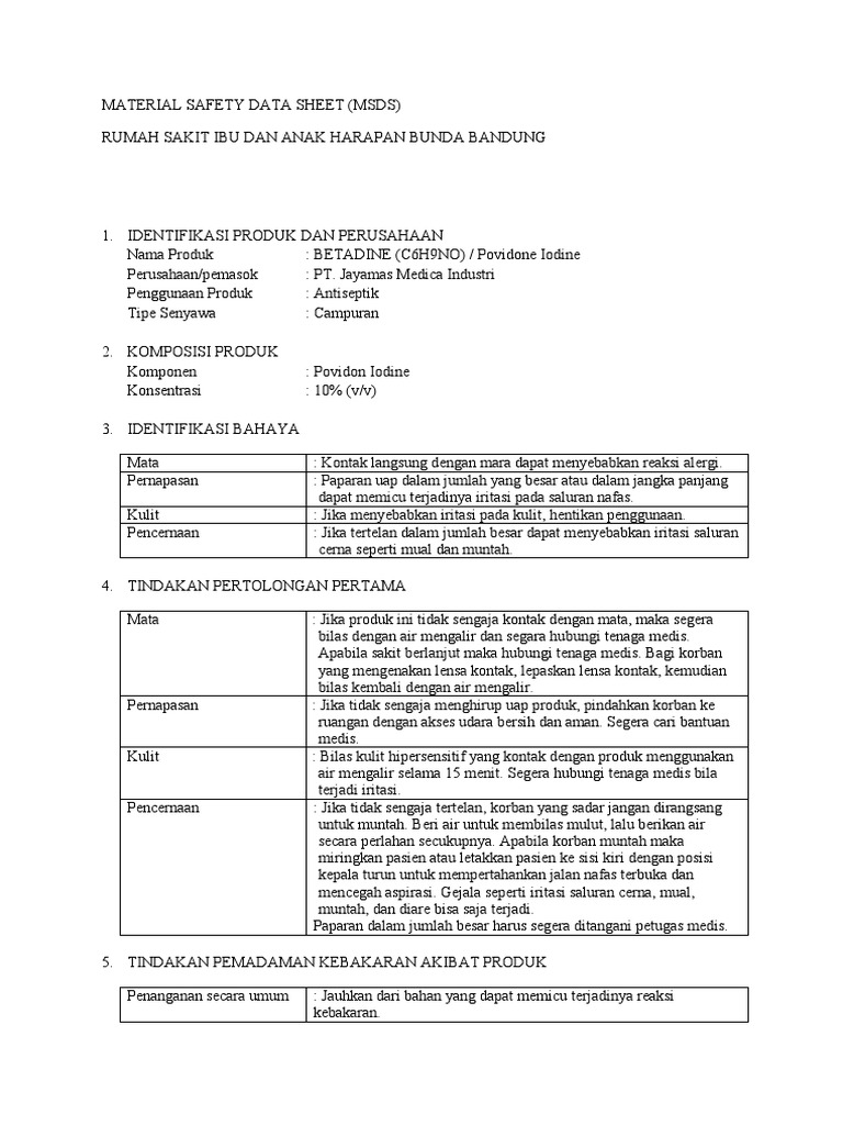 Material Safety Data Sheet Povidone Iodine | PDF | Kesehatan Holistik