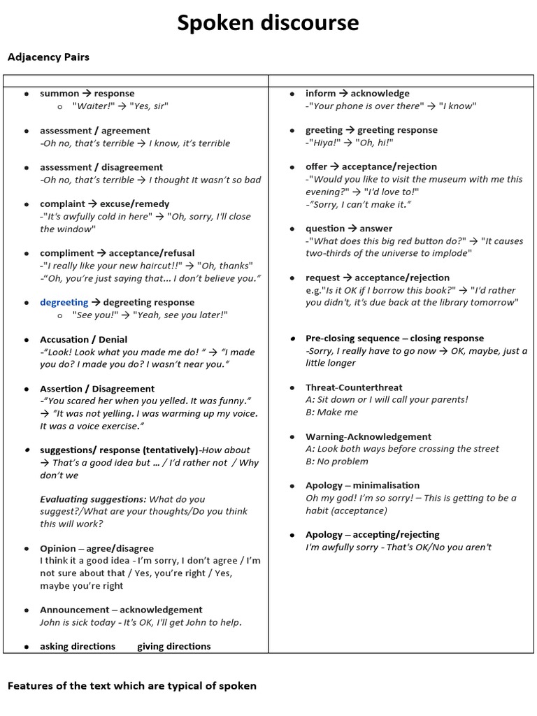 Spoken Discourse Features - Paper 1 Task 3 | PDF | Ellipsis | Grammar