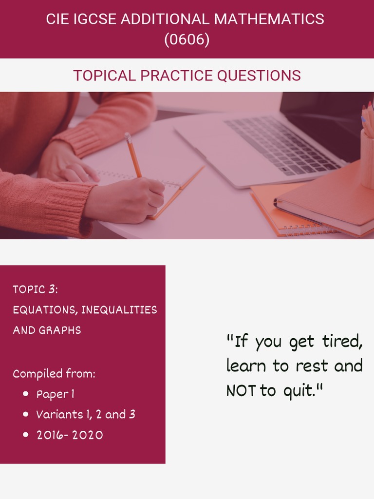 3 CIE IGCSE Additional Mathematics Topical Maths Paper Equations ...