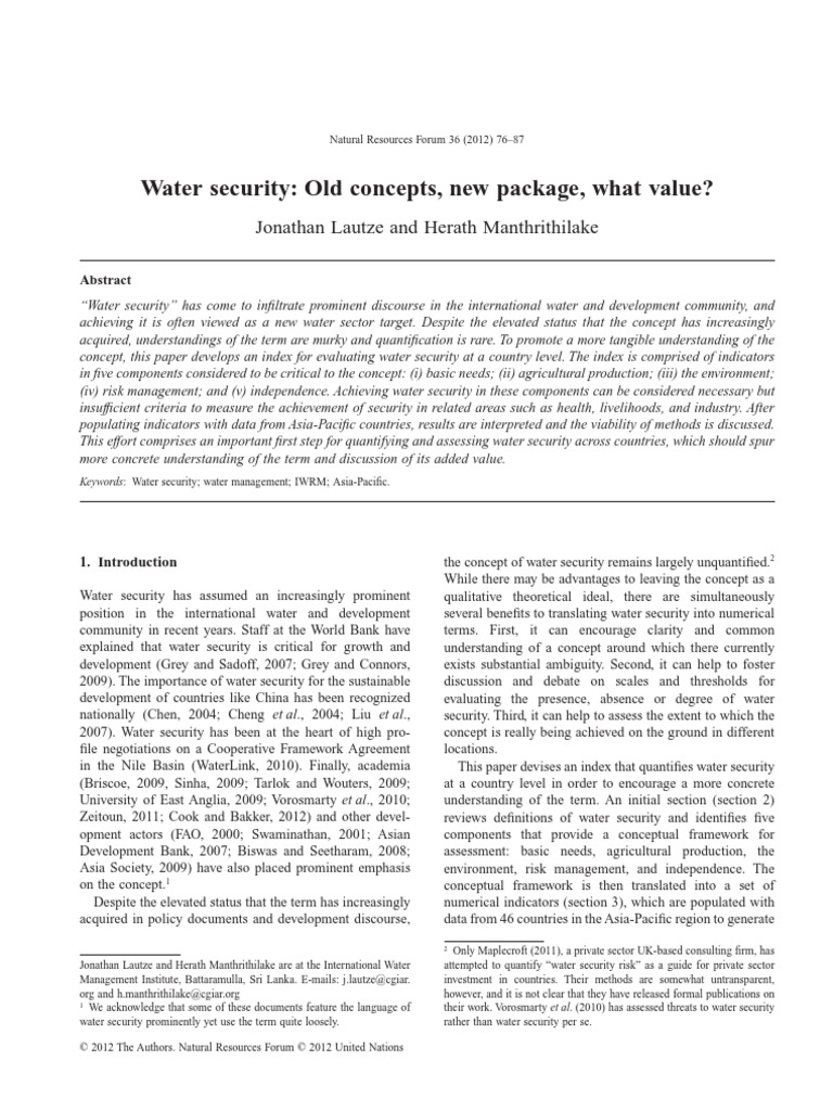 54.-Water Security Old Concepts, New Package, What Value - 2012 | PDF | Water Security | Water ...