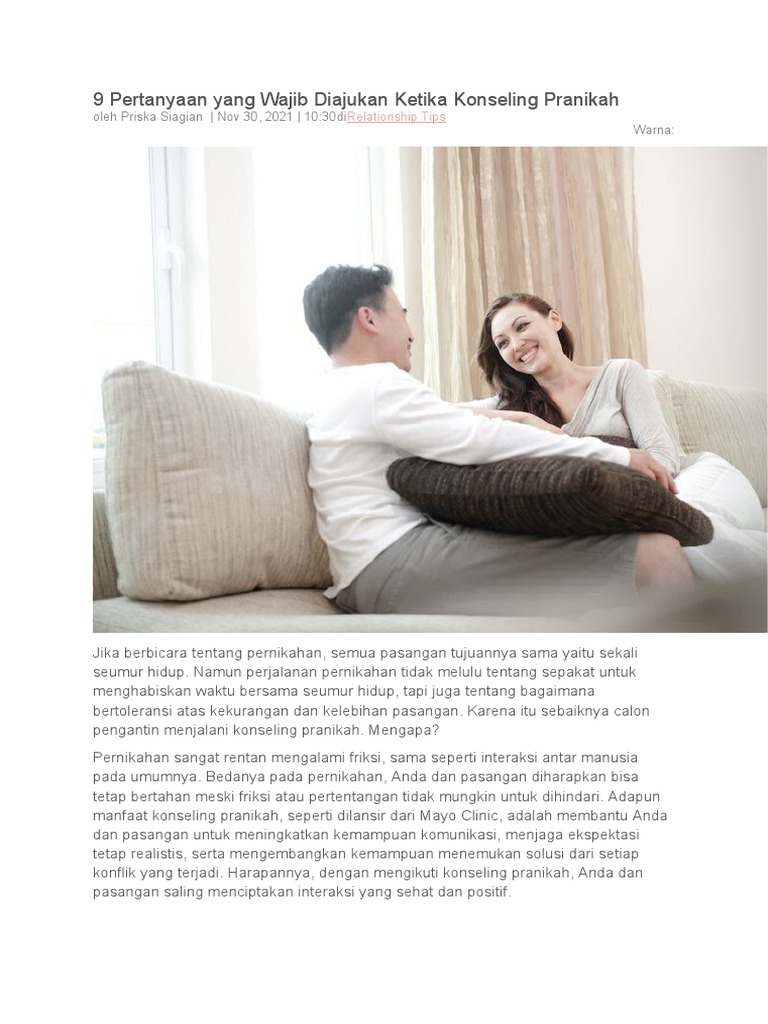9 Pertanyaan Yang Wajib Diajukan Ketika Konseling Pranikah | PDF