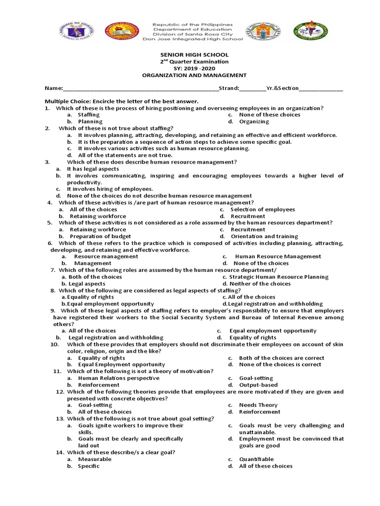 AOM 2nd Quarter Test | Download Free PDF | Leadership | Goal Setting