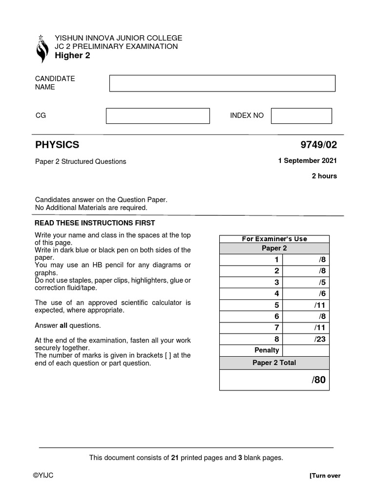 2021 H2 Phy Prelim Paper 2 Question Paper (ForJCs) | PDF | Microwave | Gases