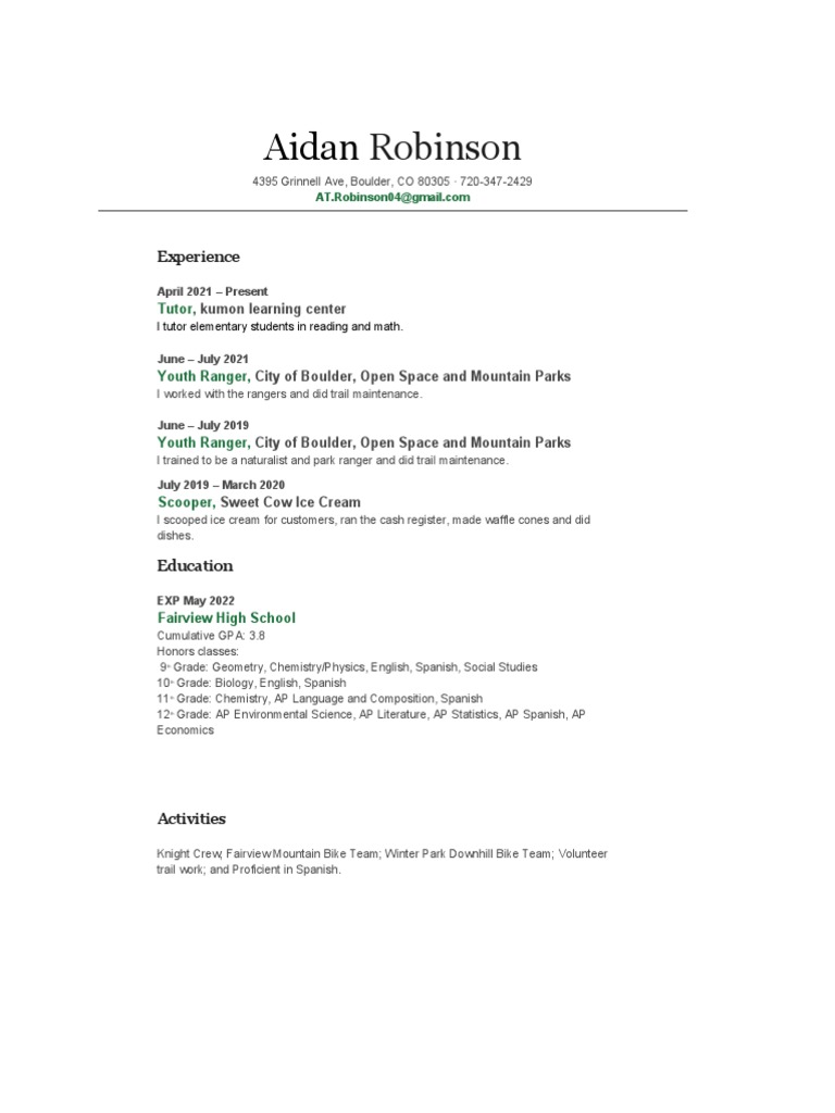 Aidan Robinson Resume | PDF