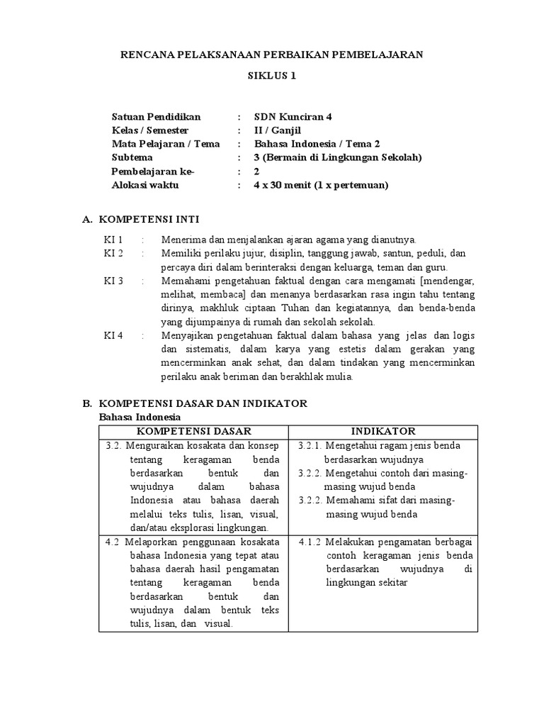 RPP Siklus 1 | PDF | Karier & Perkembangan | Seni & Disiplin Bahasa