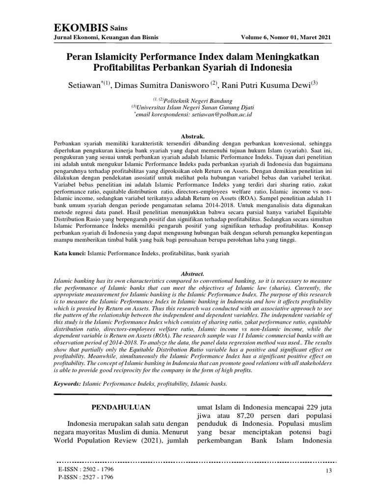 Peran Islamicity Performance Index Dalam Meningkatkan Profitabilitas Perbankan Syariah Di ...
