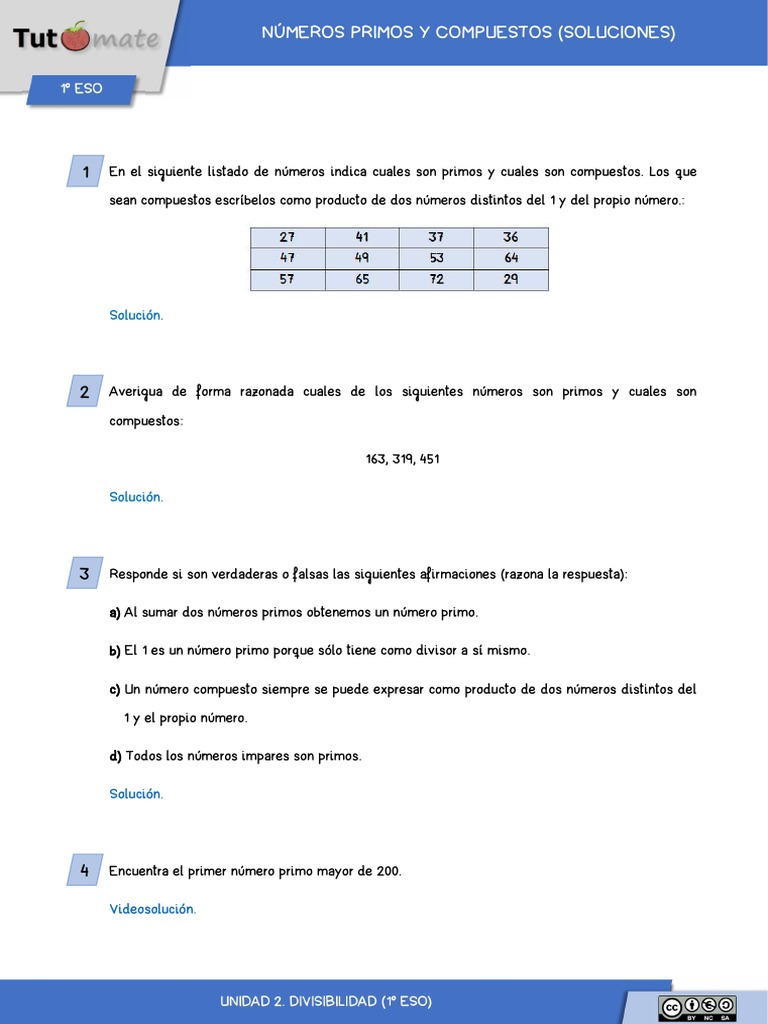 Ejercicios Primos y Compuestos.1 | PDF | División (Matemáticas) | Número primo