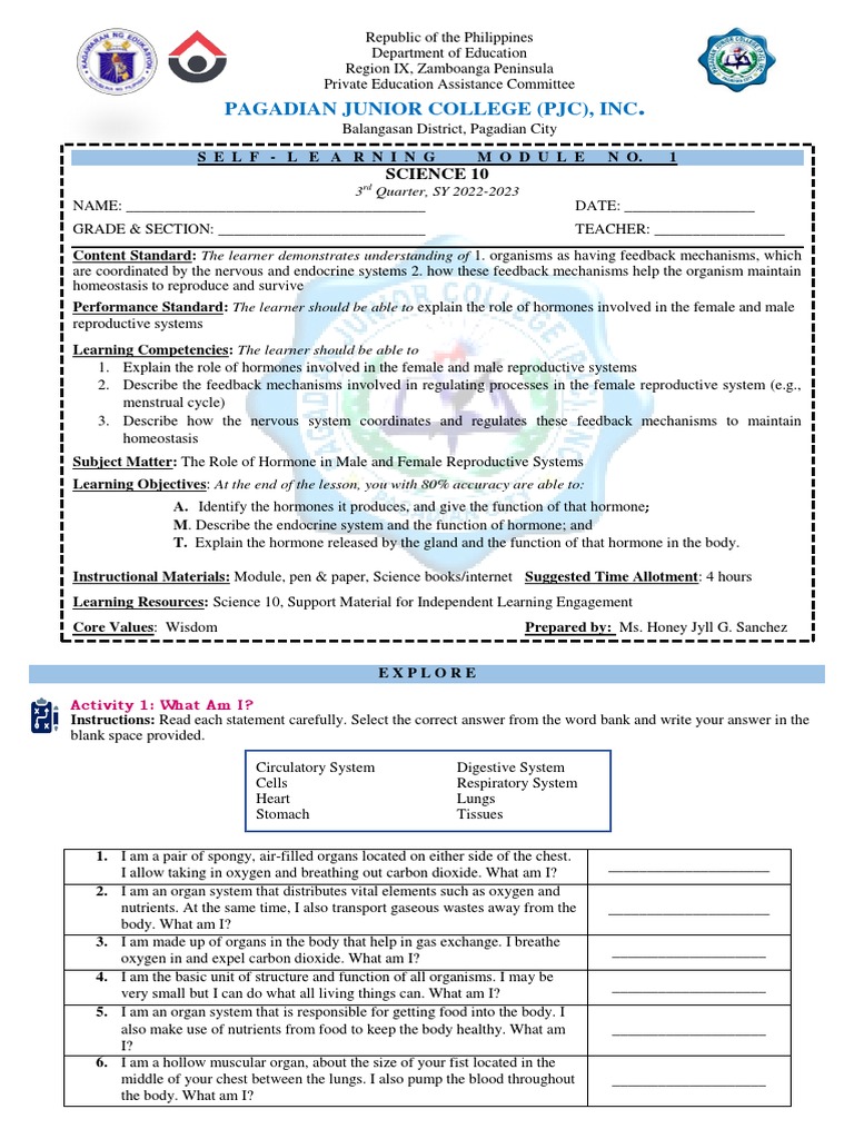 Science 10 Module 1 3q | PDF | Luteinizing Hormone | Human Body
