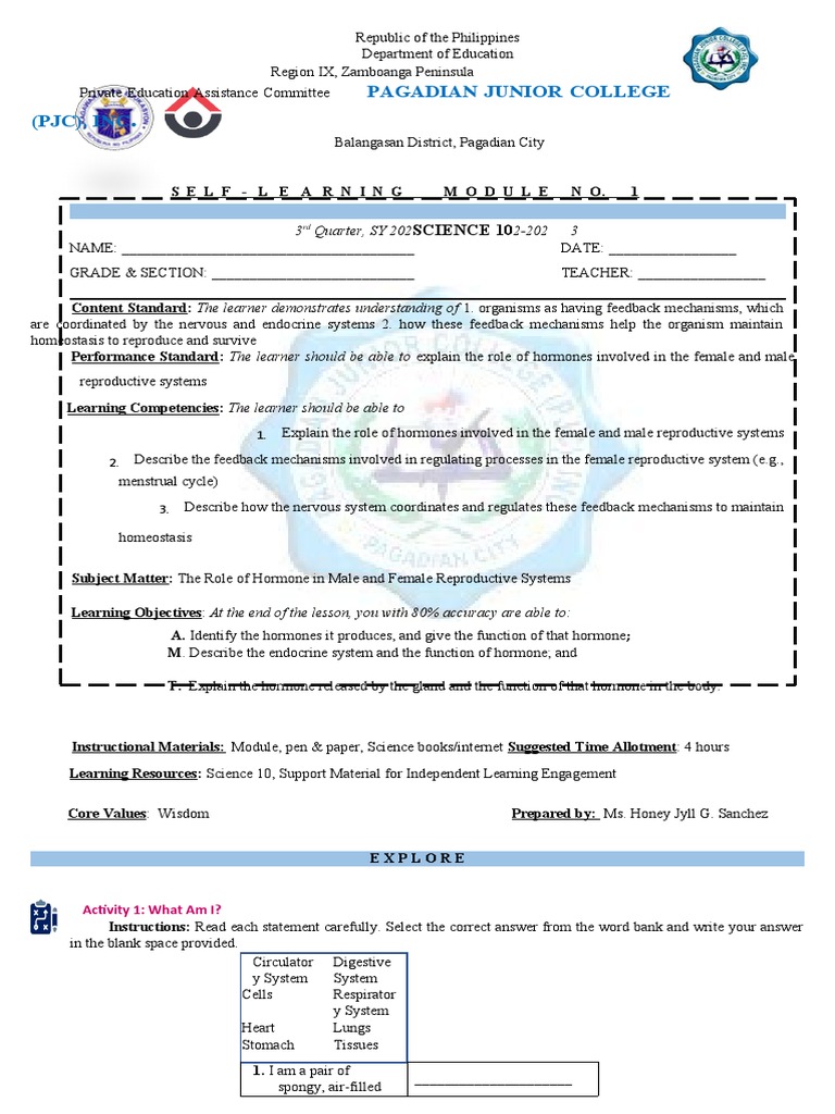 Science 10 Module 1 3q | PDF | Luteinizing Hormone | Human Body