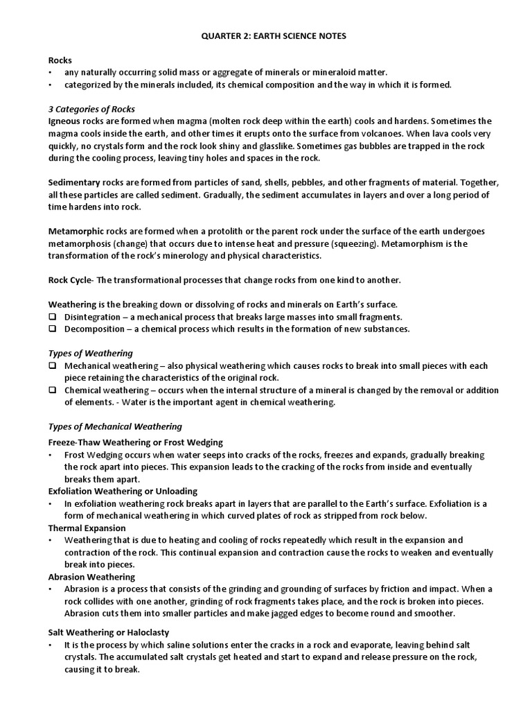 Earth Science: Rocks and Weathering | PDF | Soil | Erosion