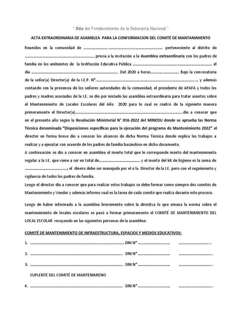 Acta de Asamblea para La Conformacion Del Comité de Mantanimiento y Veedor | PDF | Gobierno