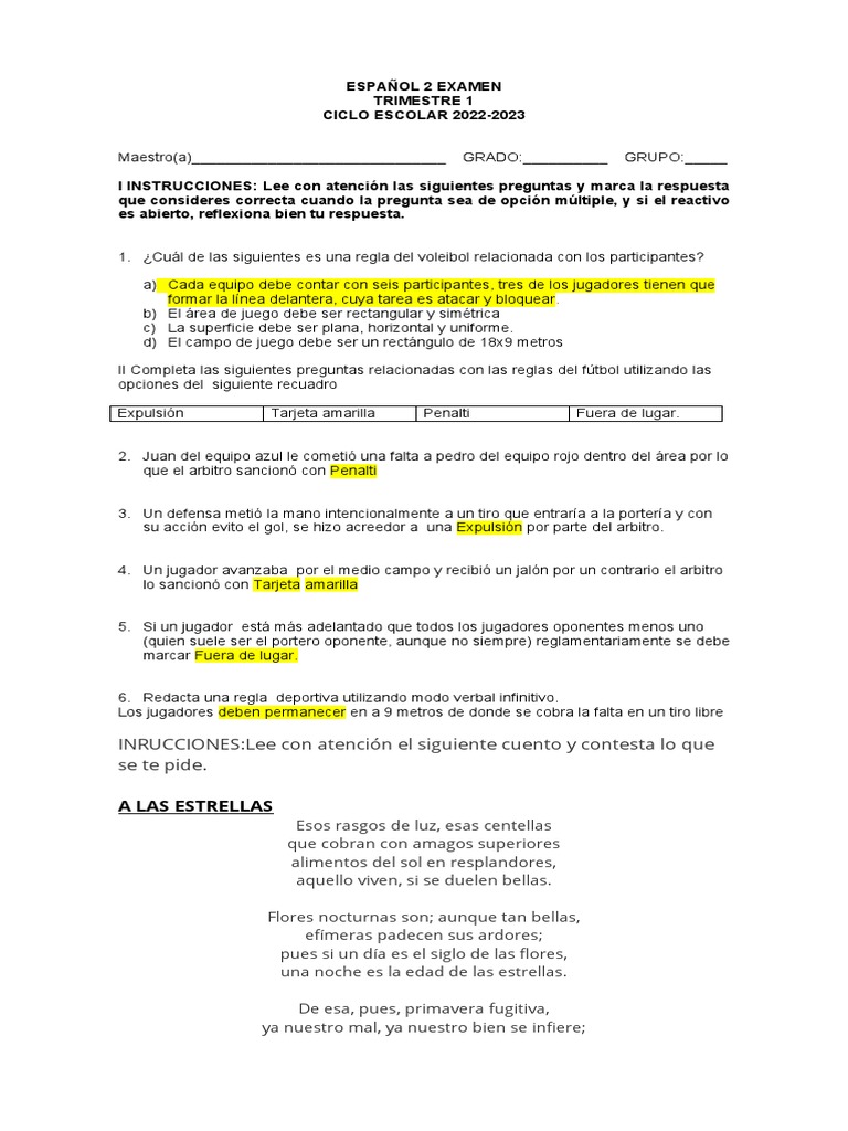 Examen Español 2 Trimestre1 | PDF | Diccionario | Dorothy Gale