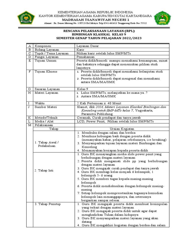 RPL Pilihan Karir Setelah Lulus SMP - Mts (Genap) | PDF