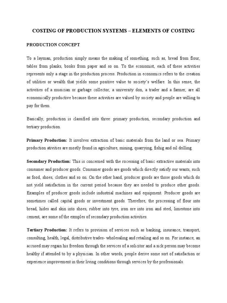 Costing Of Production Systems Pdf Factors Of Production Labour