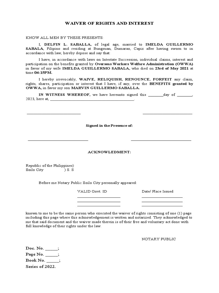 Waiver of Rights and Interest | PDF