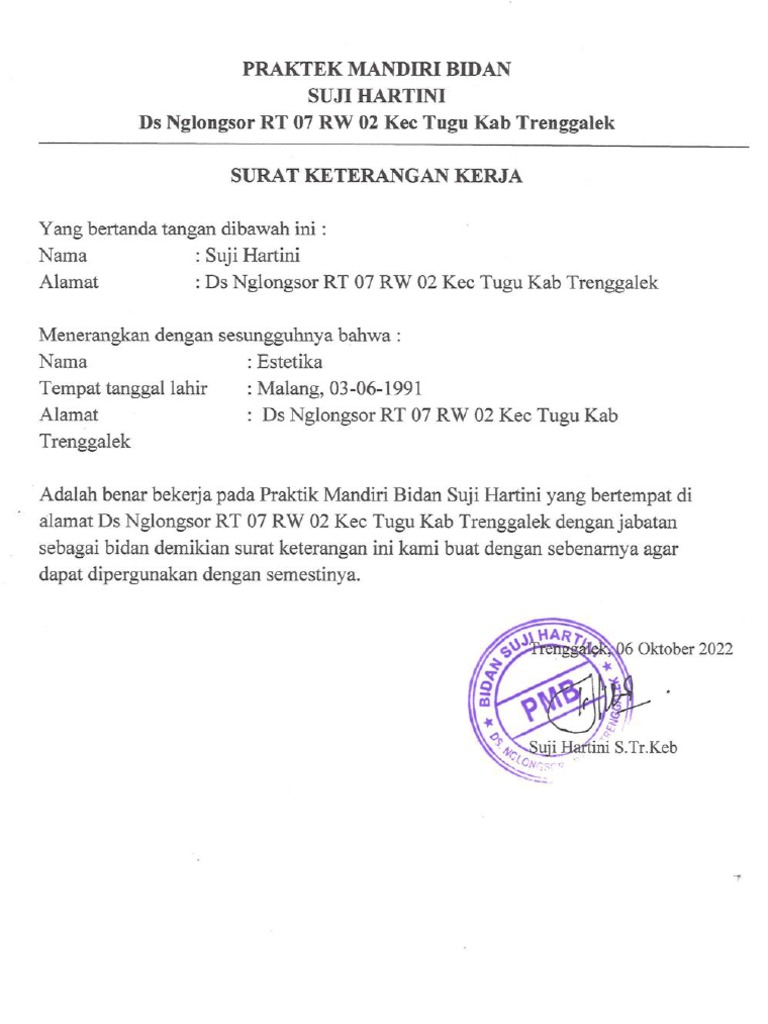 Surat Keterangan Kerja | PDF