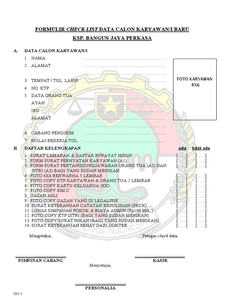 4 Form Checklist Data Calon Karyawan | PDF