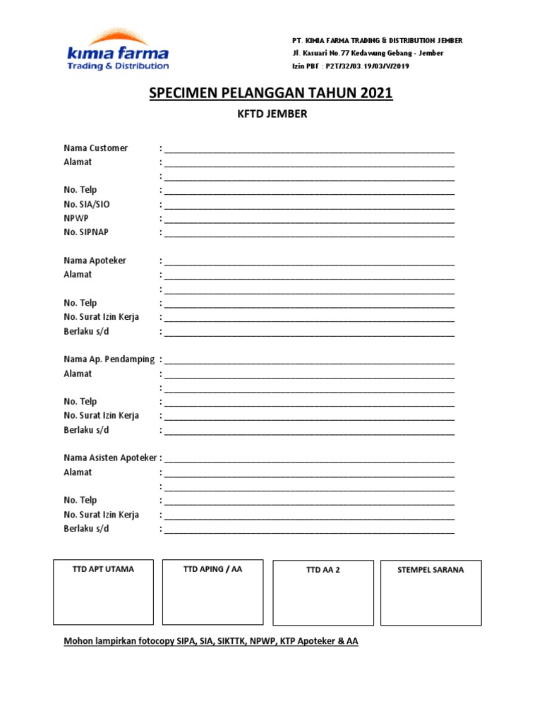 Form Specimen Pelanggan | PDF