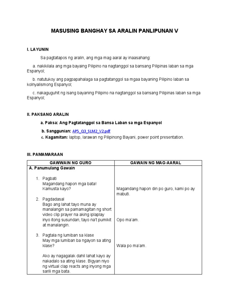 MASUSING BANGHAY SA ARALING PANLIPUNAN V - DELA CRUZ ZYRA C. - Grand Demo | PDF