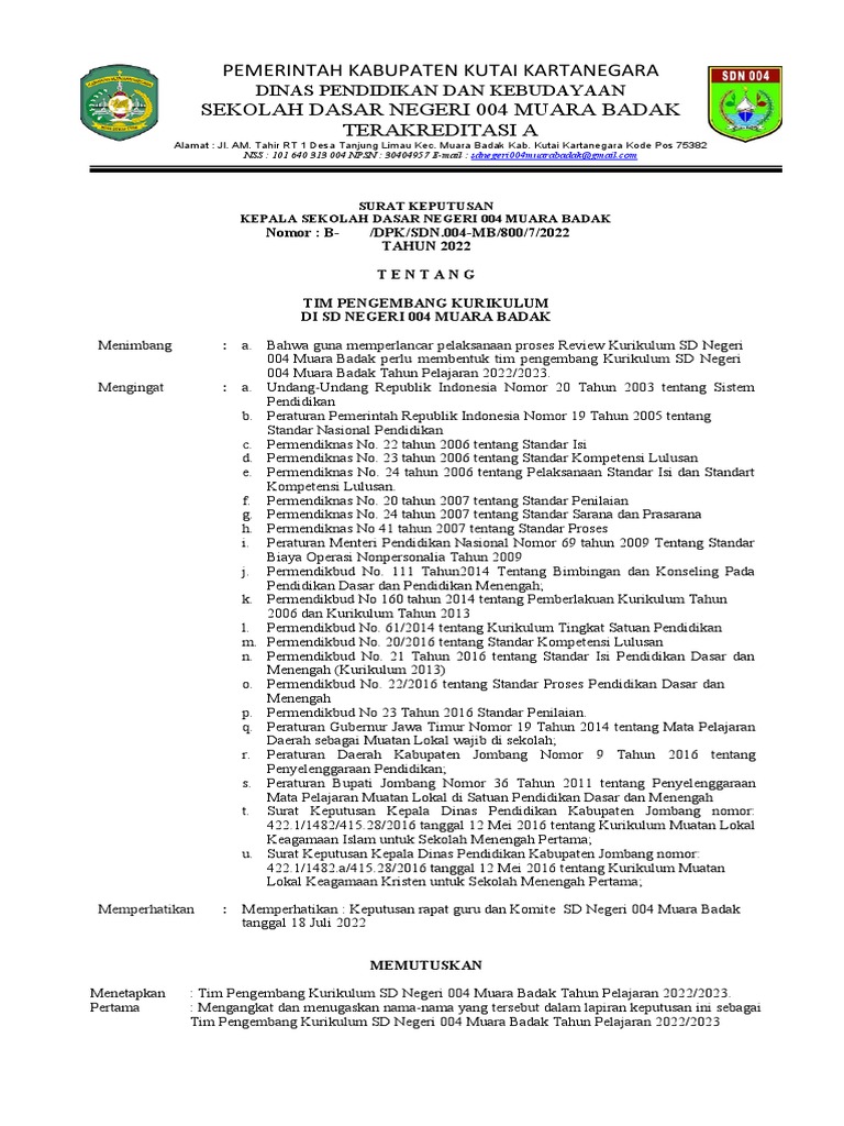 Sk Tim Pengembang Kurikulum Pdf