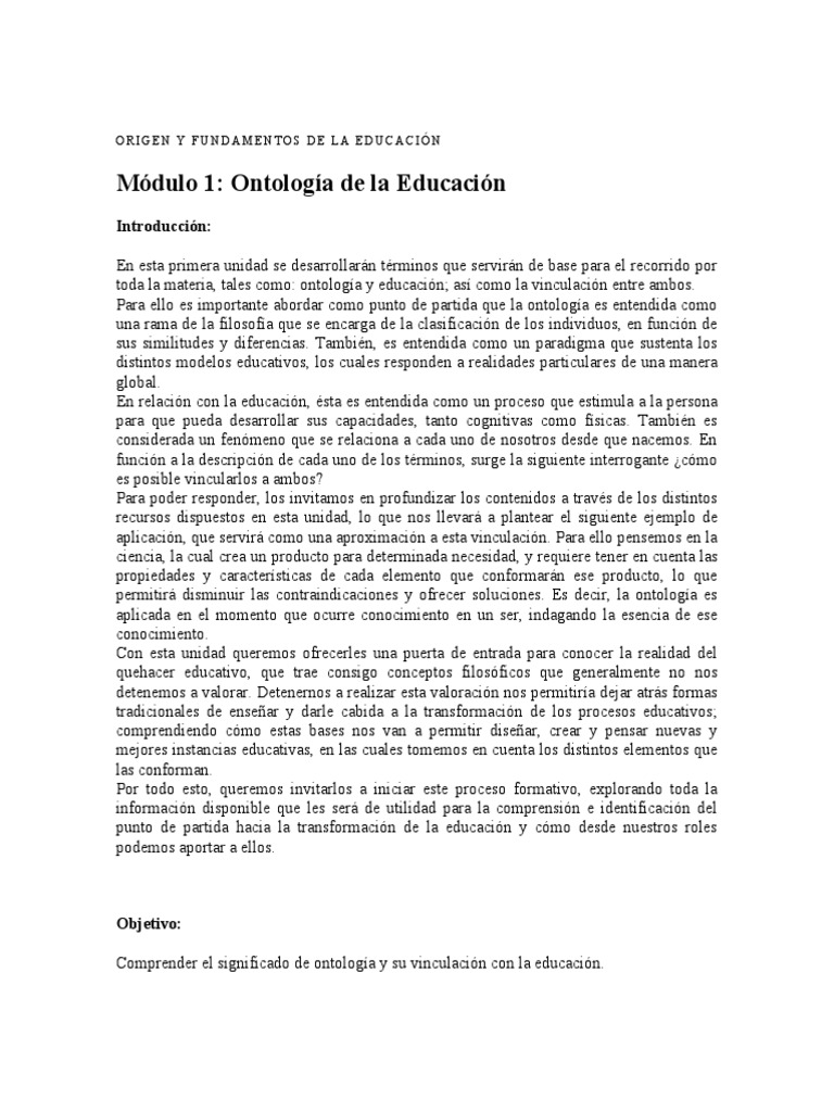 Tema 1 Ontología de La Educación | PDF | Conocimiento | Ontología