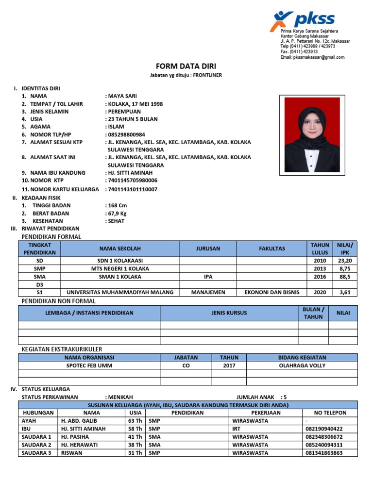 Form Data Diri | PDF