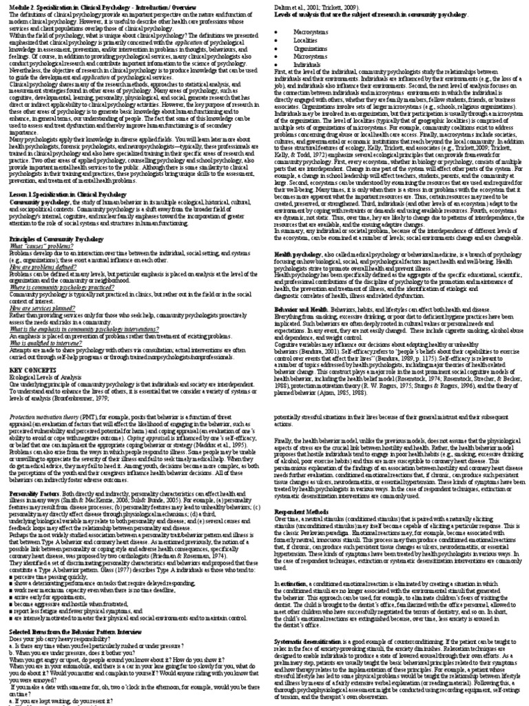 Clinical Psych Module 2 Specialization in Clinical Psychology | PDF ...