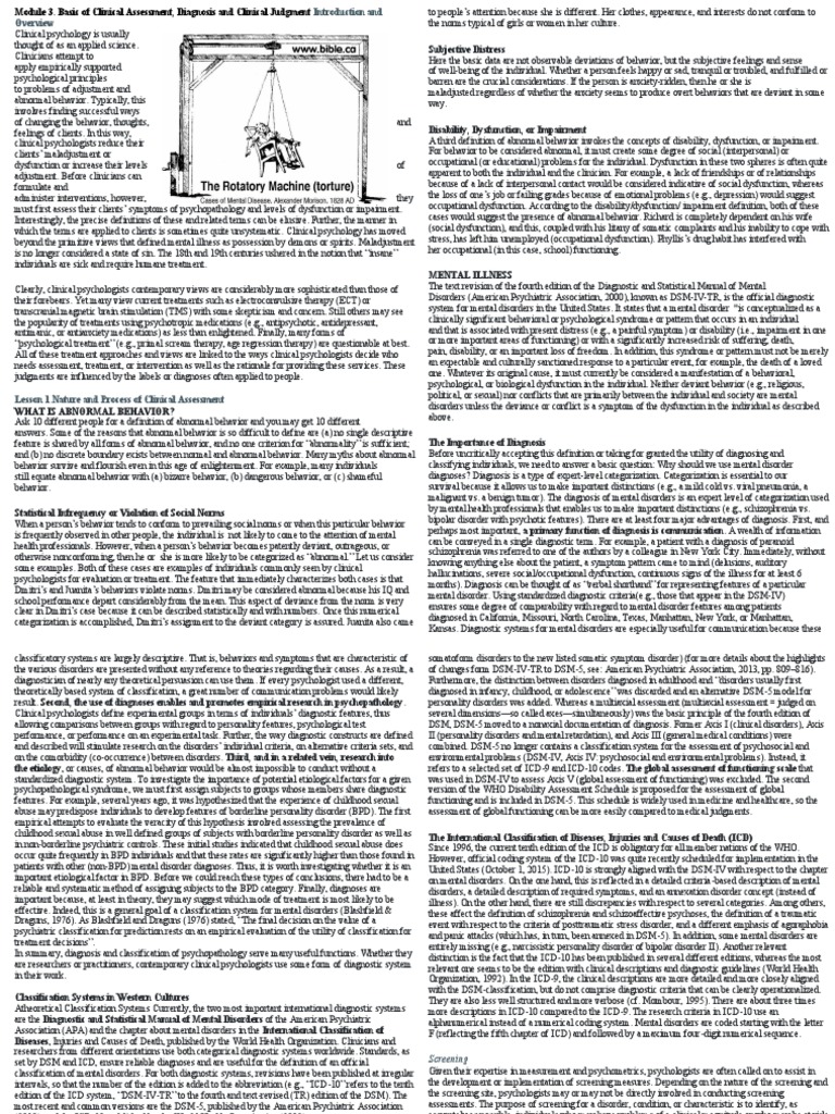 Clinical Psych Module 3 Basic of Clinical Assessment, Diagnosis | PDF | Mental Disorder ...
